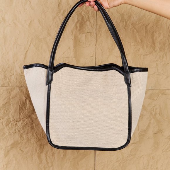 Fame | Bags | Fame Beach Chic Faux Leather Trim Tote Bag In Black ...